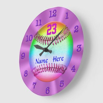 Coolest Personalized Softball Clocks for Girls | Zazzle