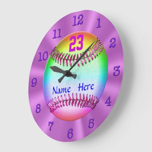 Coolest Personalized Softball Clocks for Girls | Zazzle