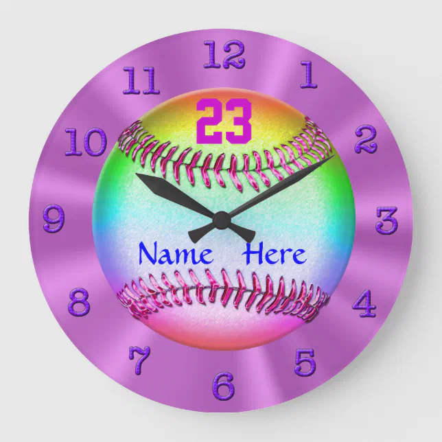 Coolest Personalized Softball Clocks for Girls | Zazzle