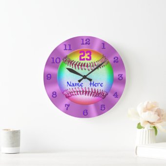 Coolest Personalized Softball Clocks for Girls | Zazzle