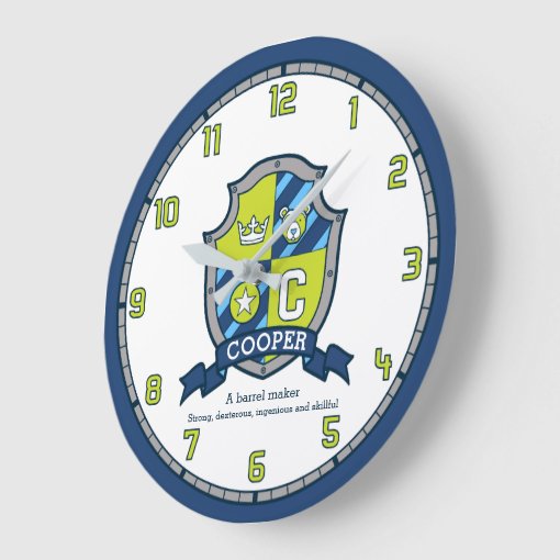 Cooper boys name meaning green blue bear shield large clock | Zazzle