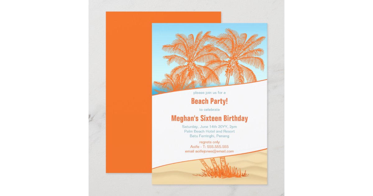 Copacabana Beach and Coconut Trees Party Invitation | Zazzle