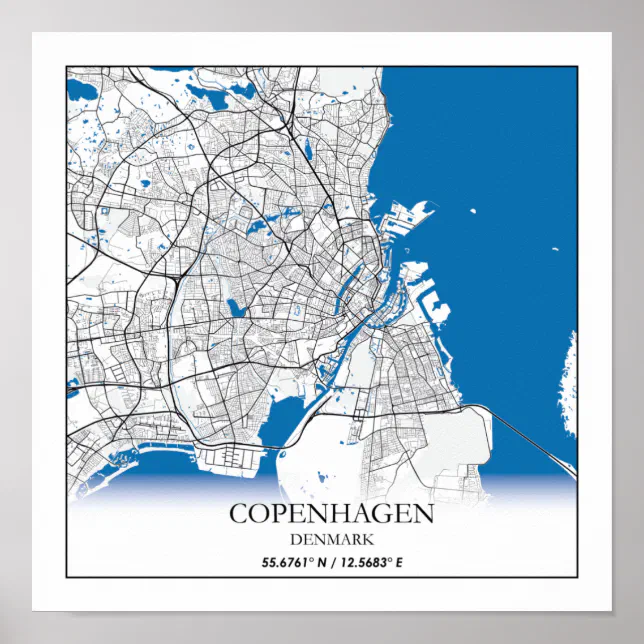 Copenhagen Denmark City Map Travel Simple Minimal Poster | Zazzle