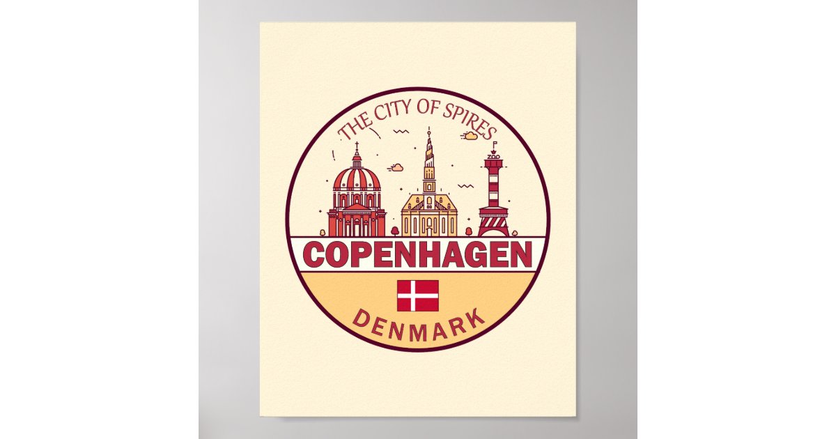 Copenhagen Denmark City Skyline Emblem Poster | Zazzle