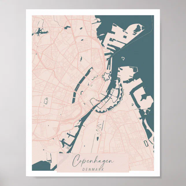 Copenhagen Denmark Pink and Blue Cute Script Poster | Zazzle