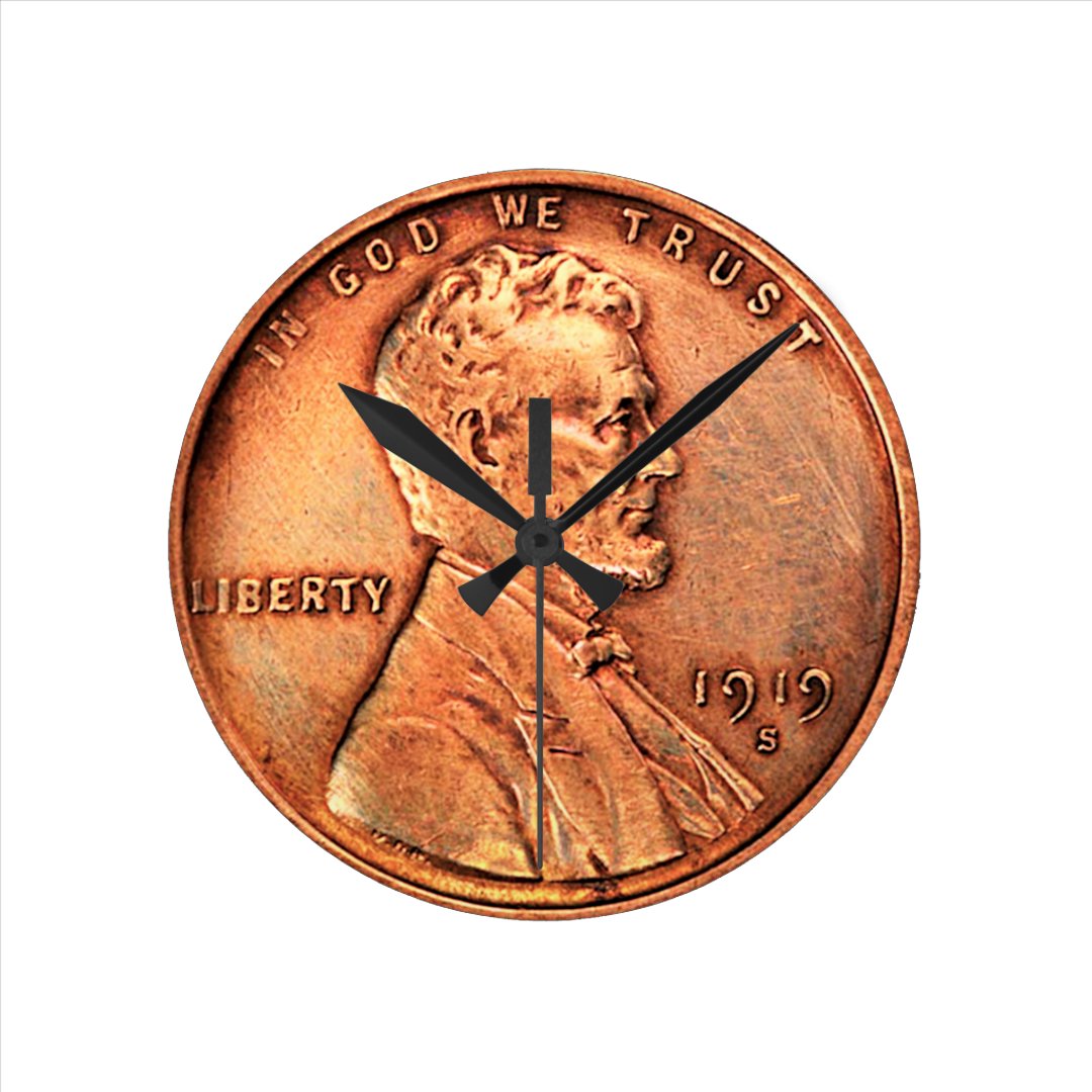 Copper Abraham Lincoln penny, one cent copper Round Clock | Zazzle