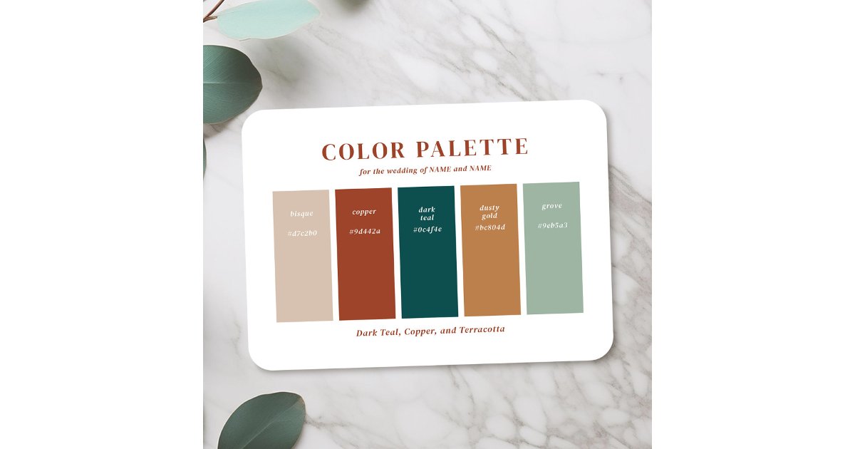 Copper, Beige, and Dark Teal Wedding Color Palette Enclosure Card | Zazzle