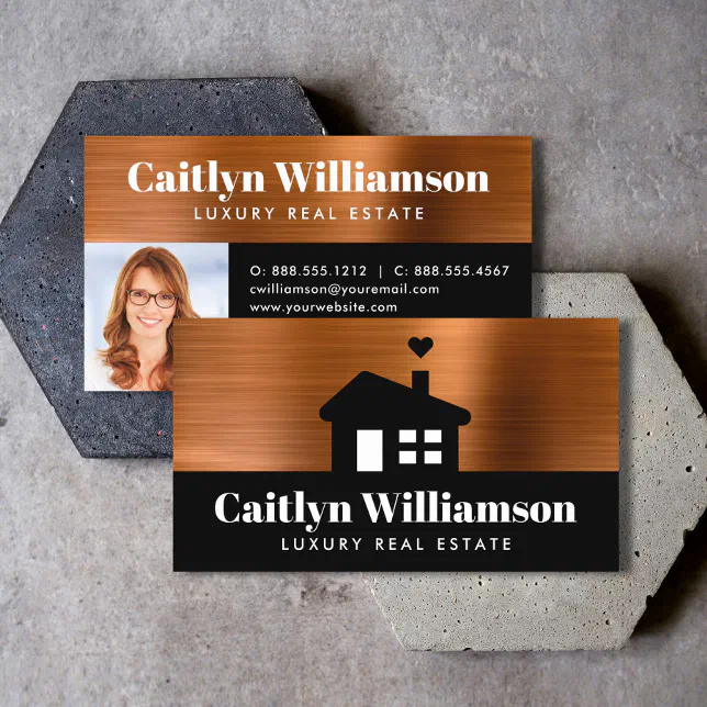 Copper Black Photo Real Estate Agent Broker House Business Card | Zazzle