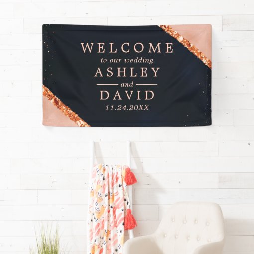 Copper Blush Pink Navy Wedding Welcome Banner | Zazzle