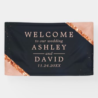 Copper Blush Pink Navy Wedding Welcome Banner | Zazzle