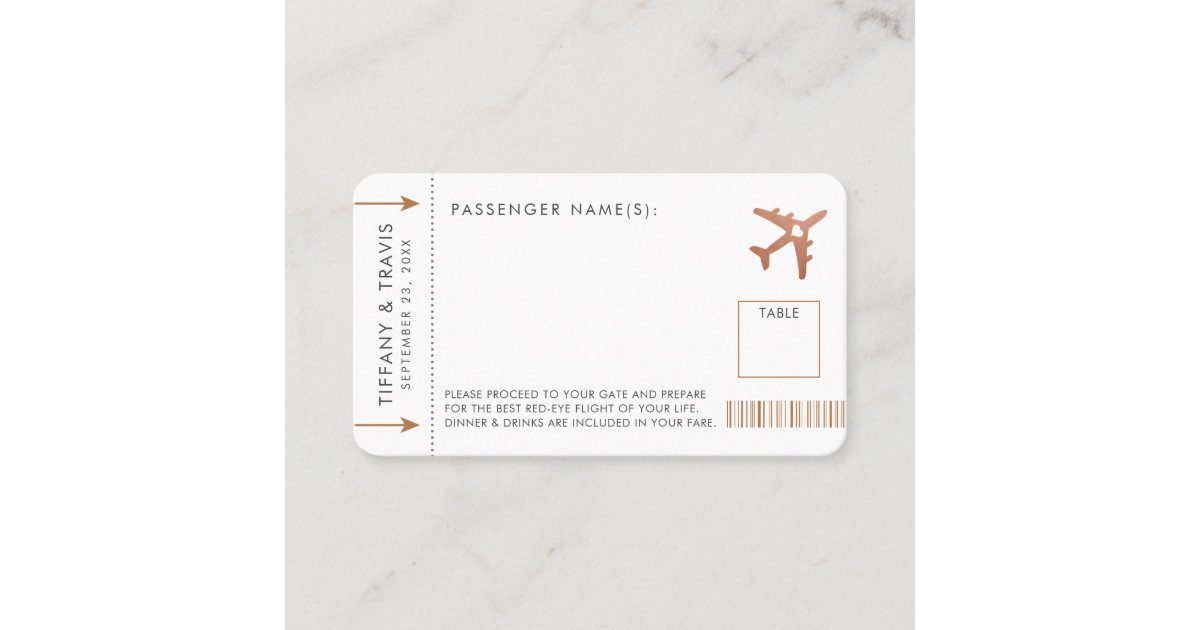 Copper Boarding Pass Airline Ticket Place Card | Zazzle
