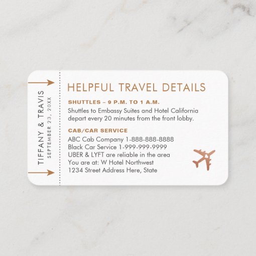 Copper Boarding Pass Airline Ticket Place Card | Zazzle
