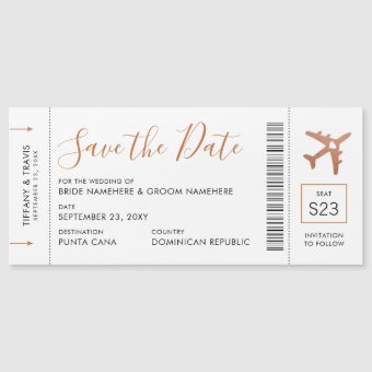 Copper Boarding Pass Ticket Save the Date Magnet | Zazzle
