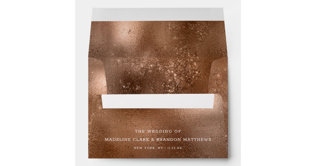 Copper Bronze Sparkle Foil Background Wedding Envelope | Zazzle