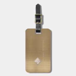Copper Brushed Metal Ivory Diamond Monogrammed Luggage Tag | Zazzle