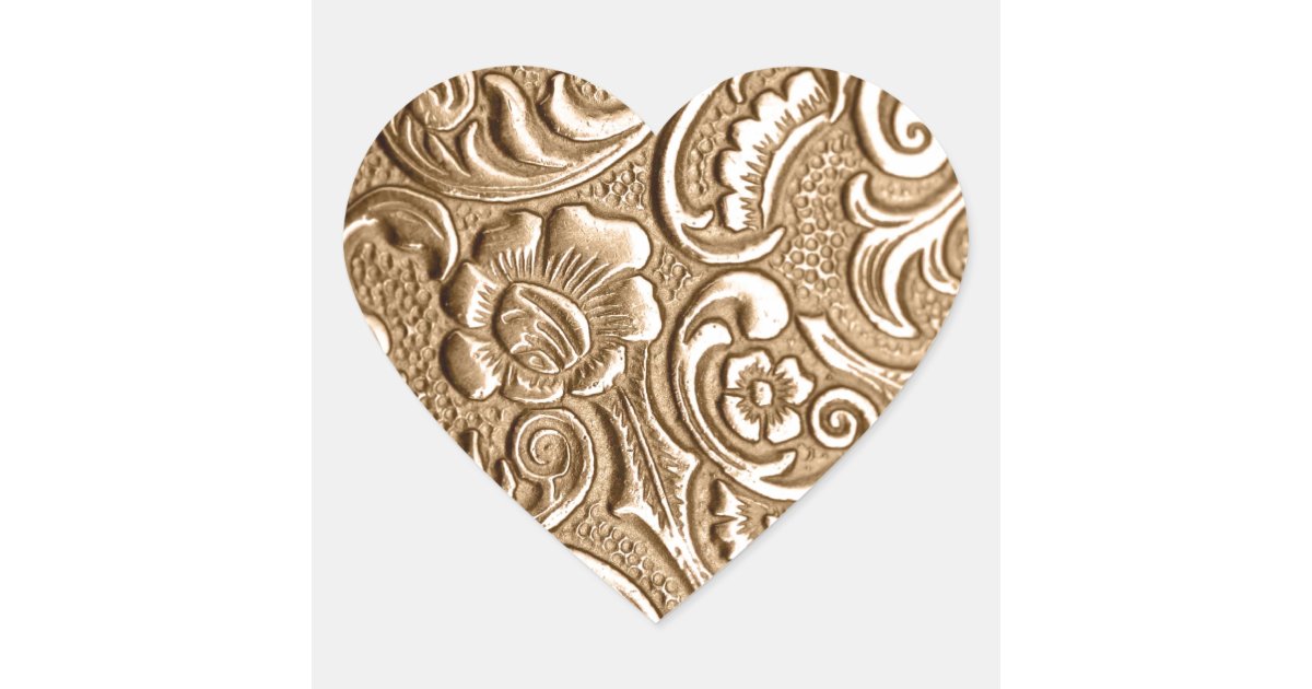 Copper embossed floral pattern. heart sticker | Zazzle