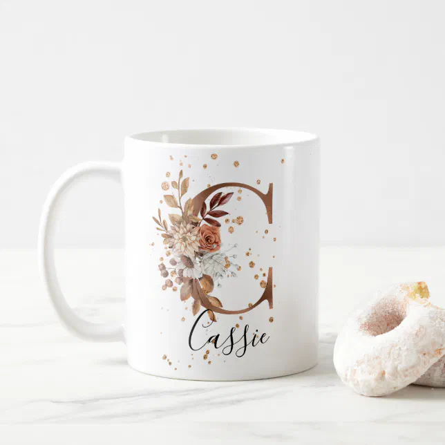 Copper Floral Letter C Monogram Coffee Mug | Zazzle