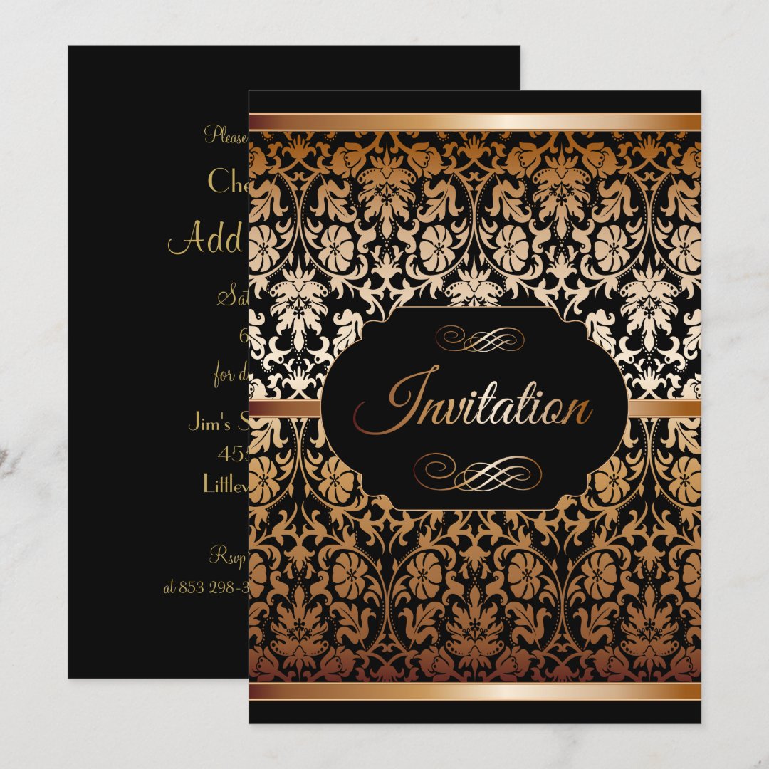 Copper Gold & Black Damask Party Templates | Zazzle