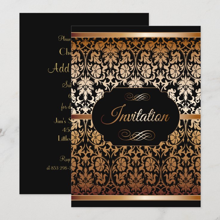 Copper Gold & Black Damask Party Templates | Zazzle