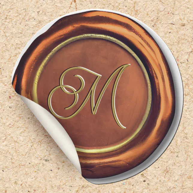 Copper & Gold Monogram Modern Wax Seal Stickers | Zazzle