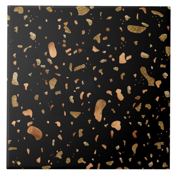 Copper Gold on Black Terrazzo Stone Ceramic Tile | Zazzle.com
