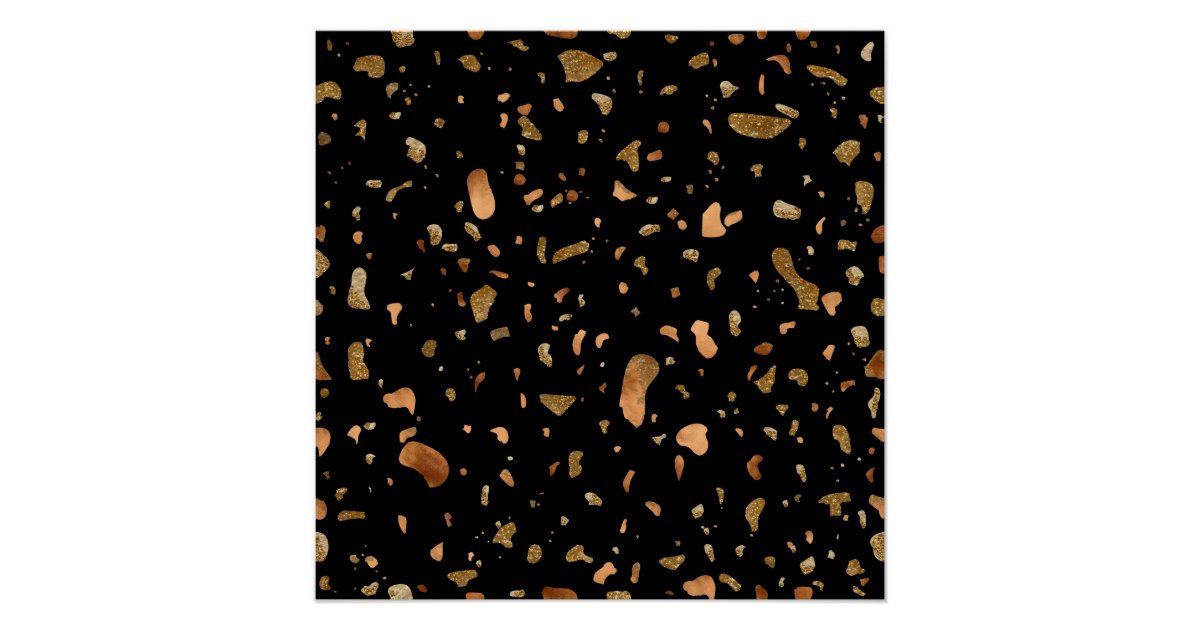Copper Gold on Black Terrazzo Stone Poster | Zazzle