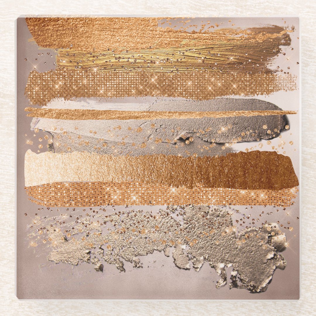 Copper Gold Strokes Glamour Texture Glass Coaster | Zazzle