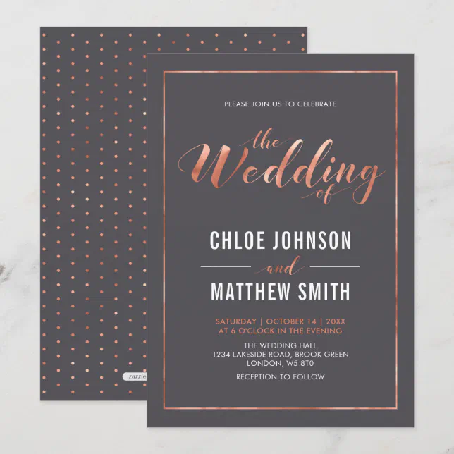 Copper & Gray | Simple Modern Typography Wedding Invitation | Zazzle