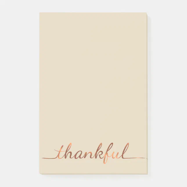 Copper-look Thankful script design Post-it Notes | Zazzle