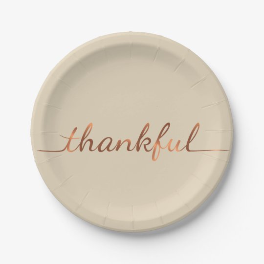 Copper-look Thankful Thanksgiving paper plate | Zazzle.com