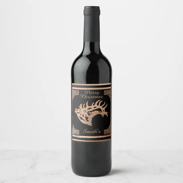 Copper Majestic Bull Elk Silhouette Wine Label | Zazzle