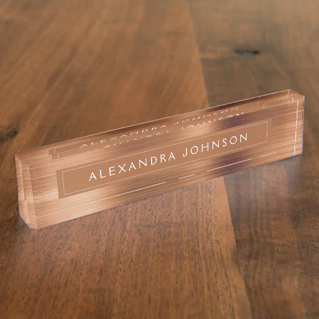 Copper Metallic Foil Modern Elegant Business Desk Name Plate | Zazzle
