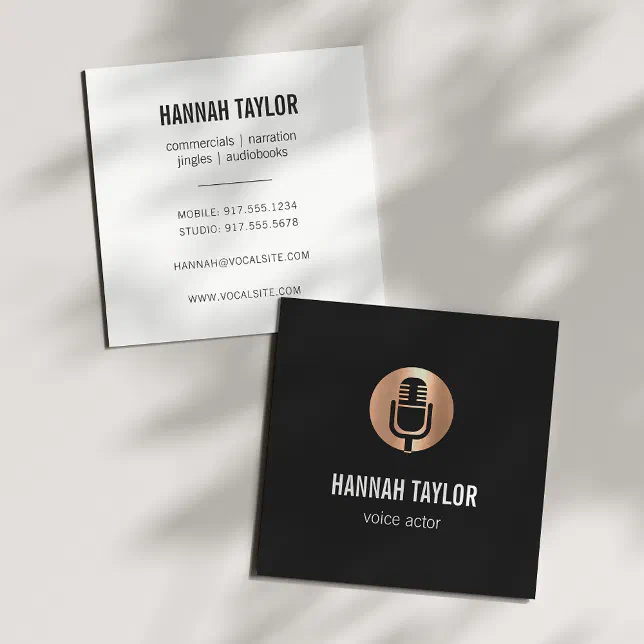 Copper Microphone Voice Actor Square Business Card | Zazzle