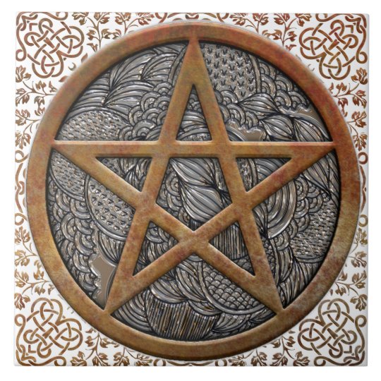 Copper Pentacle Coin & Celtic Knot Border Square Ceramic Tile | Zazzle.com