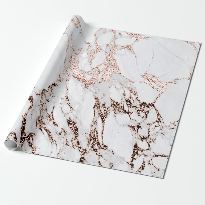 Copper Rose White Metal Gray Carrara Marble Stone Wrapping Paper ...