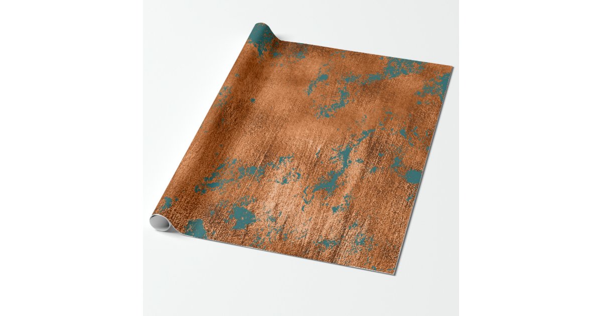 Copper Rust Teal Patina Metallic Abstract Elegant Wrapping Paper | Zazzle