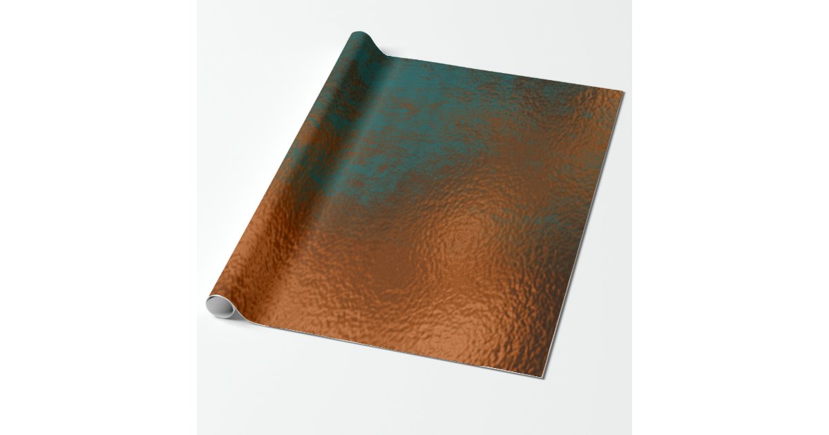 Copper Rust Teal Patina Metallic Glass Abstract Wrapping Paper | Zazzle