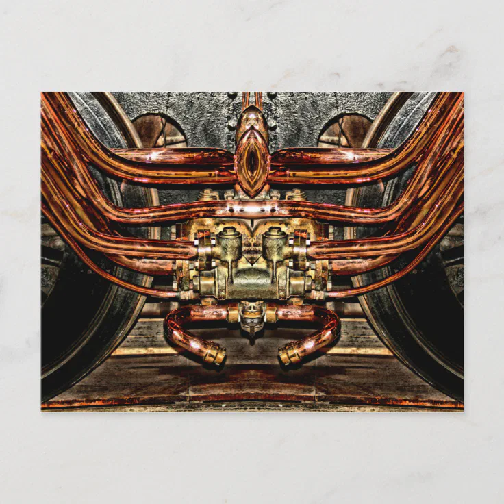 copper steam engine train - steampunk engineer postcard | Zazzle