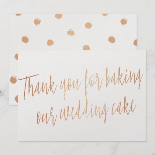 Copper "Thank you for baking our wedding cake" Thank You Card | Zazzle