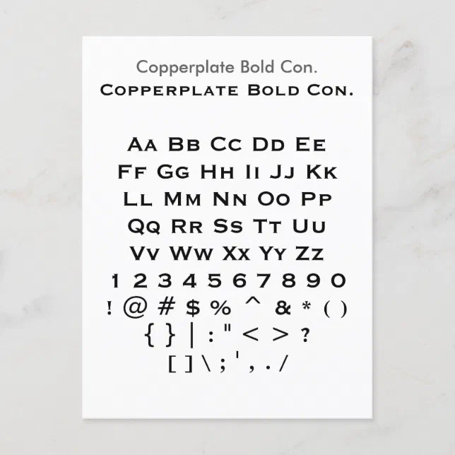 Copperplate Bold Con. - Zazzle Font Sampler Sheet Postcard | Zazzle