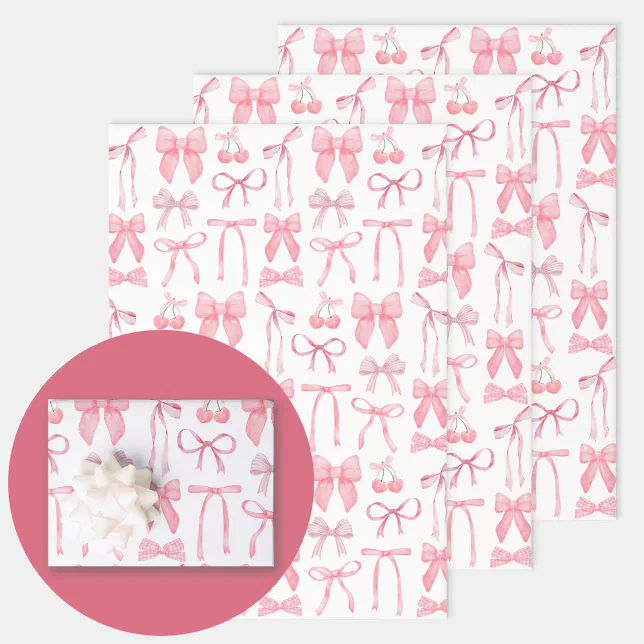 Coquette Aesthetic Cute Girly Female Pink Bow Wrapping Paper Sheets ...