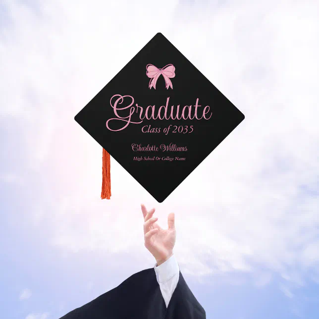 Coquette Aesthetic Pink Bow Custom Graduation Cap Topper | Zazzle