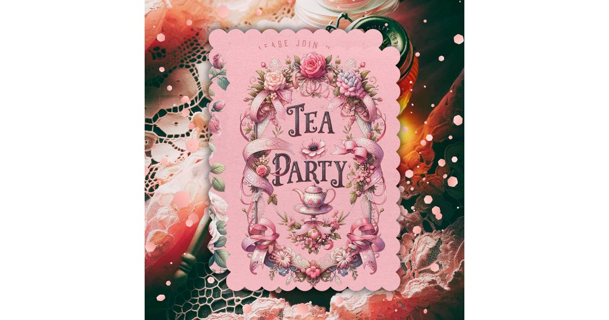 Coquette Aesthetic Tea Party Birthday Invitation | Zazzle
