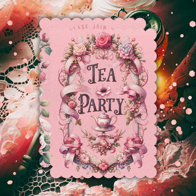 Coquette Aesthetic Tea Party Birthday Invitation | Zazzle