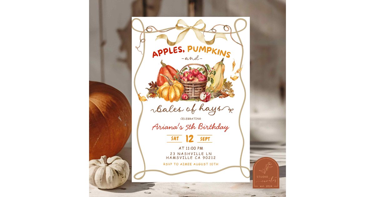 Coquette Apples Pumpkins and Bales of Hay birthday Invitation | Zazzle