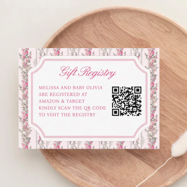 Coquette Baby Shower QR Code Gift Registry Enclosure Card | Zazzle