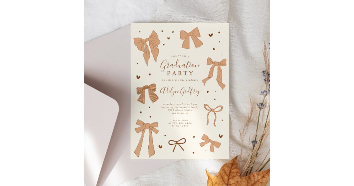 Coquette Beige Bow Graduation Party Invitation | Zazzle