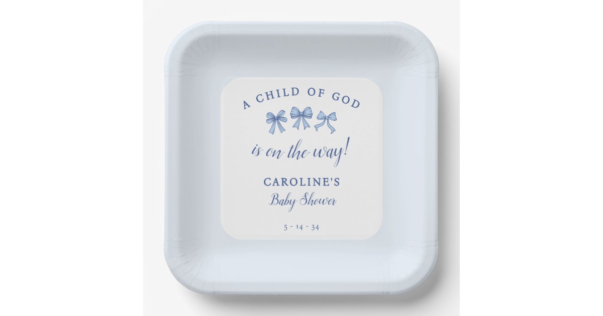 Coquette Blue Bows Christian Child of God Boy Paper Plates | Zazzle