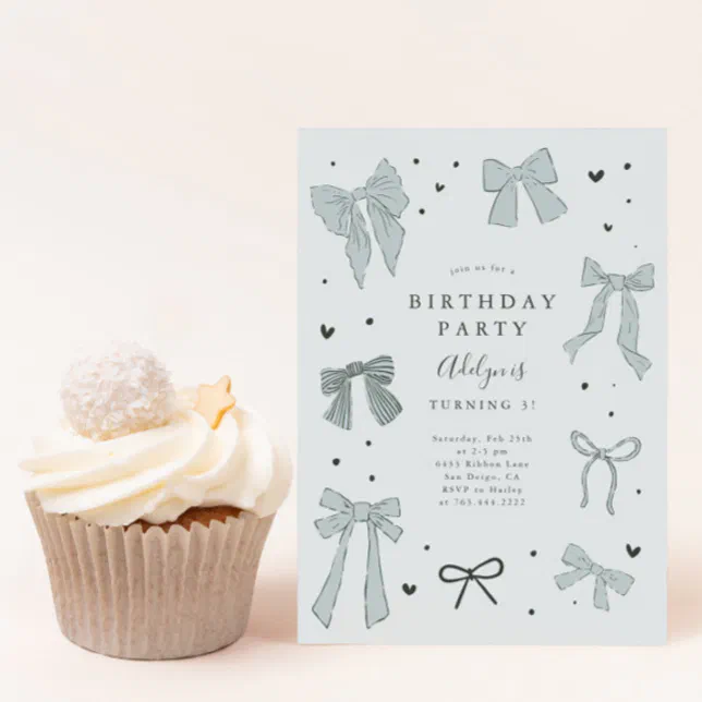 Coquette Bow Boy Birthday Party Invitation | Zazzle