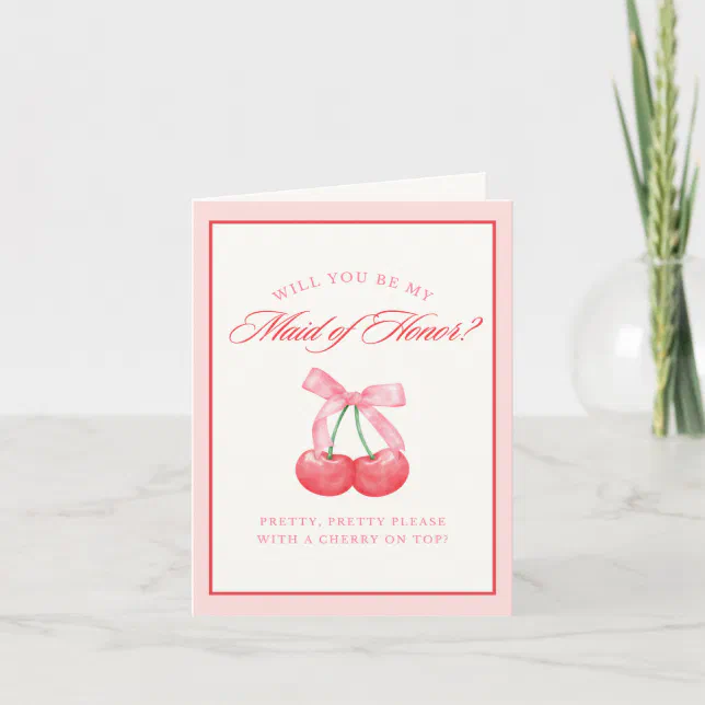 Coquette Bow Chic Cherry Maid of Honor Proposal Invitation | Zazzle